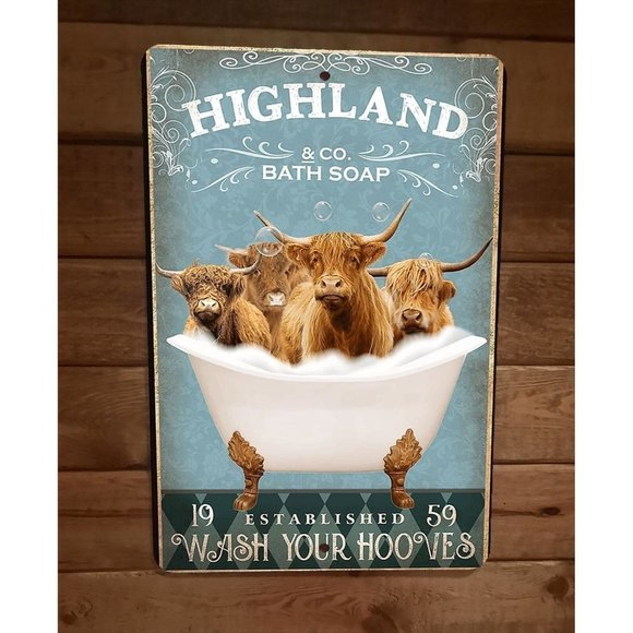 Unbranded | Accents | Highland Cattle Cow Ox Bath Soap 8x2 Metal Wall ...